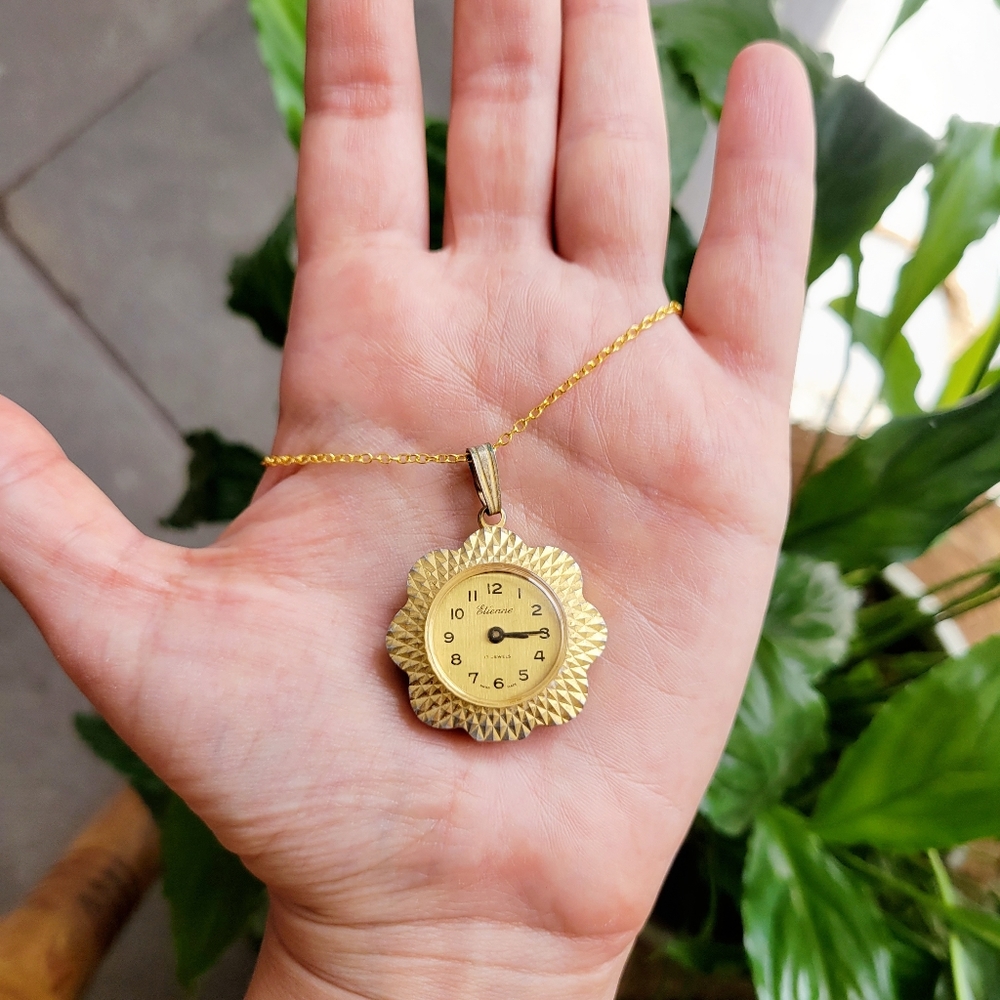 Vintage Swiss Etienne 17 Jewels Gold Flower Watch Nec… - Gem